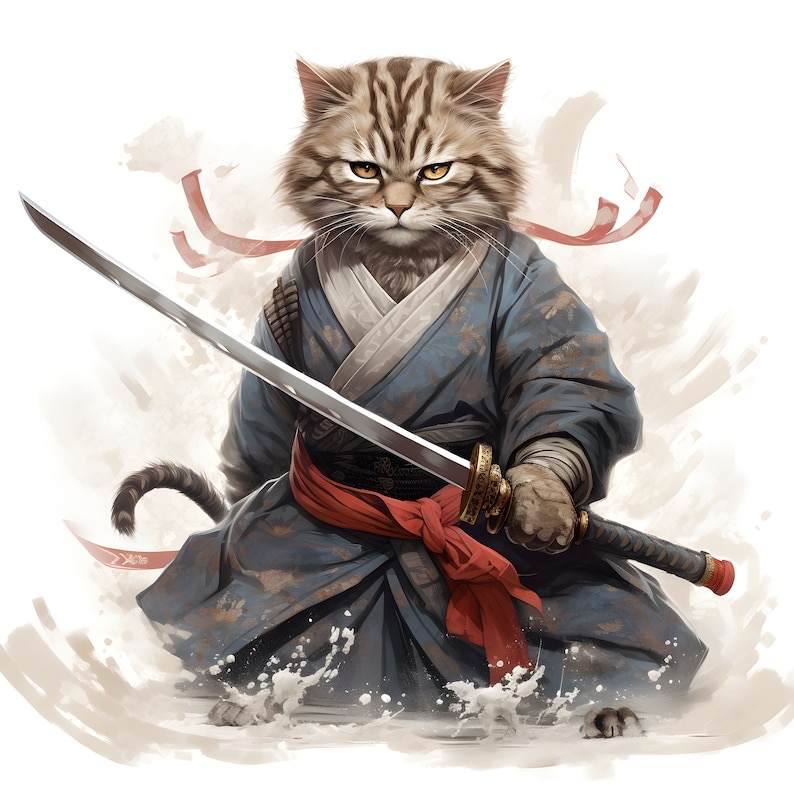 Watercolor Samurai Cat PNG Prints: Japanese Neko Art (digital Download ...