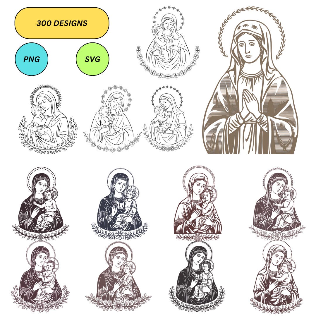 Virgin Mary SVG PNG Bundle: Christian Religious Designs (300 Files) - Etsy