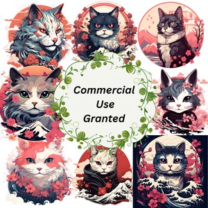 Artistic Japanese Cat Clipart Set, Manga Inspired Feline Designs for ...