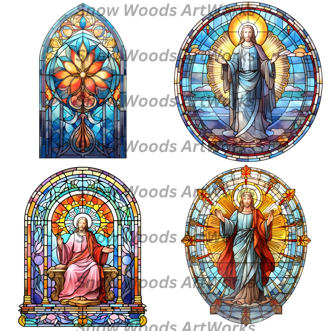 Watercolor Stained Glass Religious Clipart: PNG SVG Bundle (digital ...
