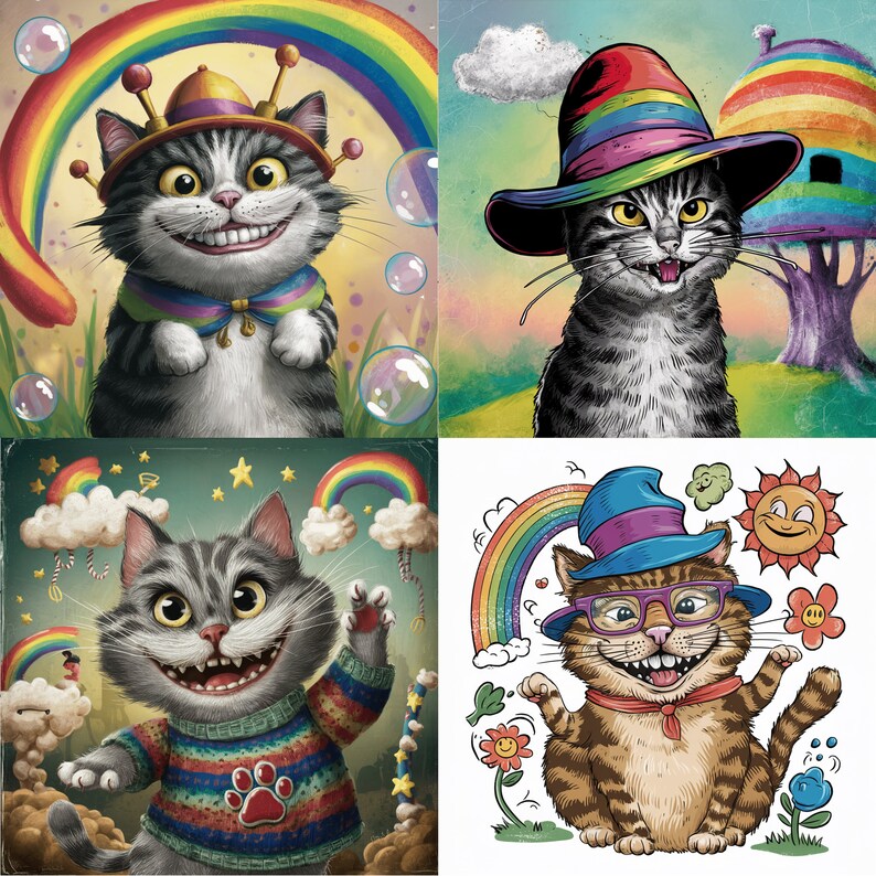 Whimsical Rainbow Cat Clip Art Bundle 360 Pngs, Digital Scrapbooking ...