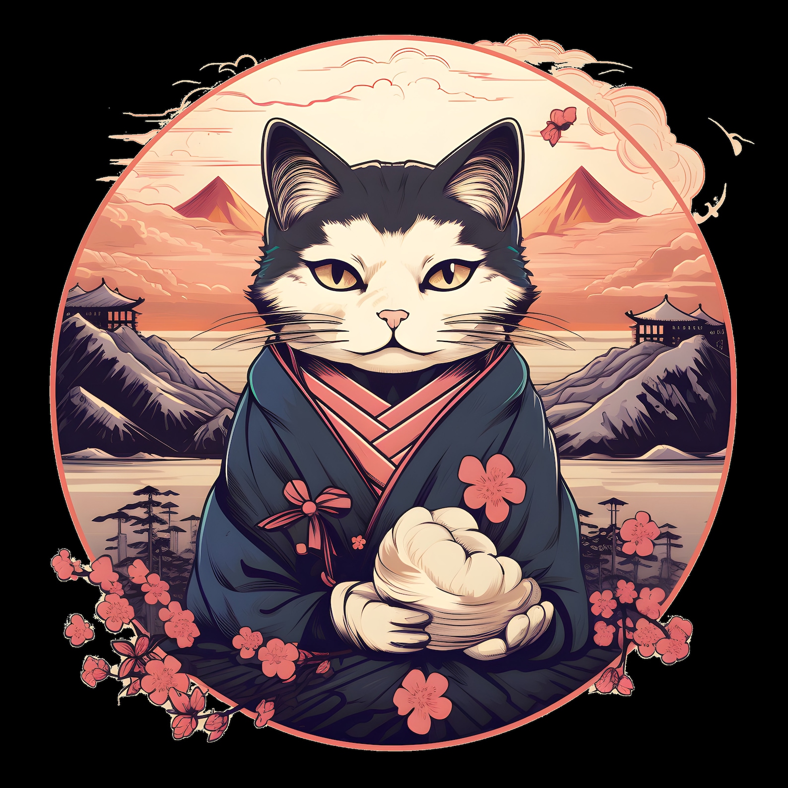 Artistic Japanese Cat Clipart Set, Manga Inspired Feline Designs for ...