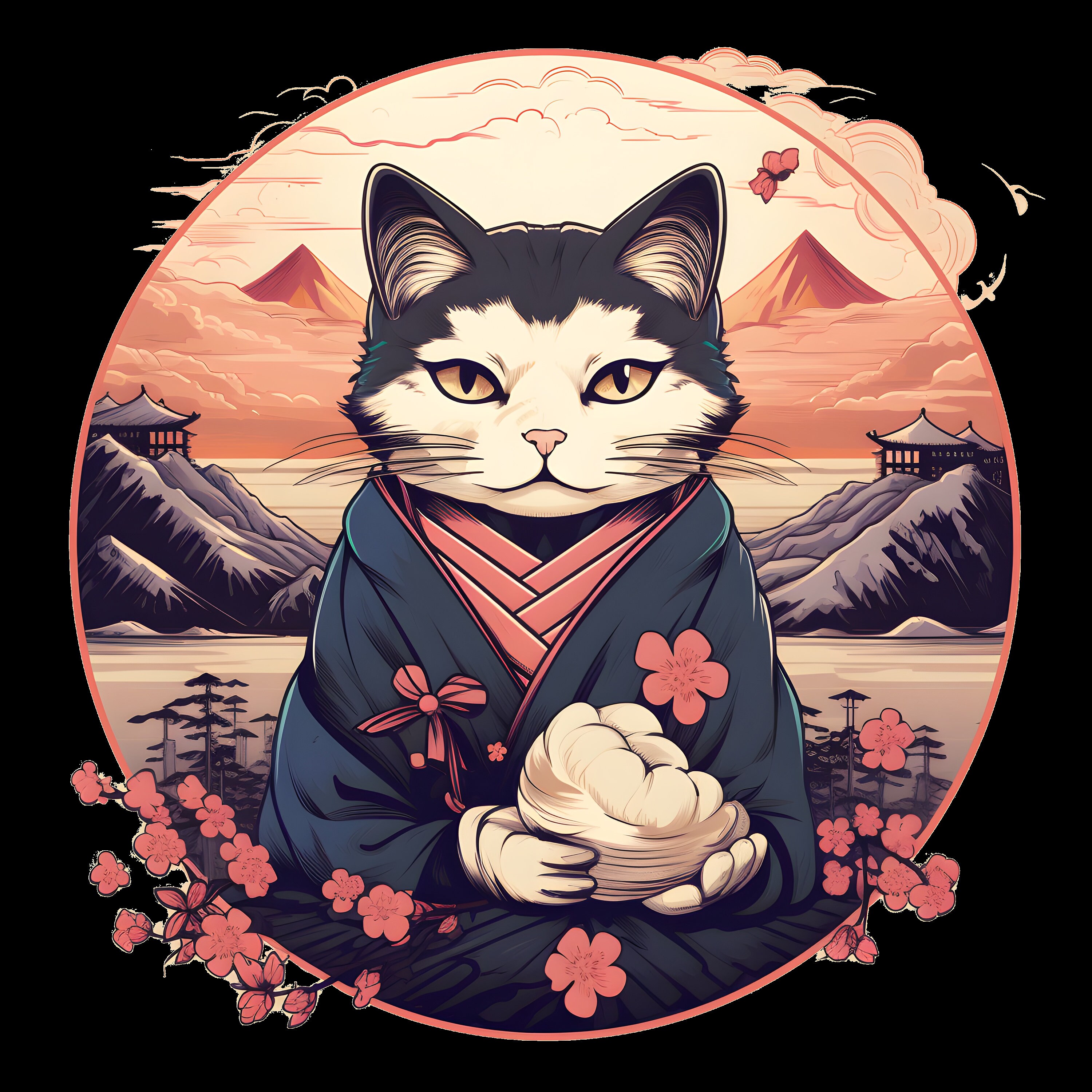 Artistic Japanese Cat Clipart Set, Manga Inspired Feline Designs for ...
