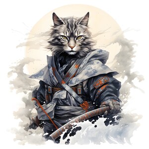 Watercolor Samurai Cat PNG Prints: Japanese Neko Art (digital Download ...