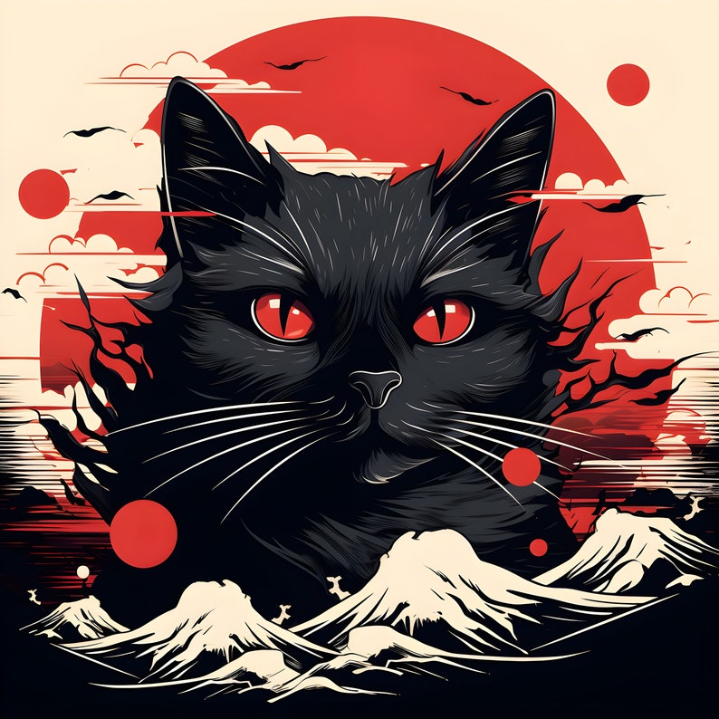 Artistic Japanese Cat Clipart Set, Manga Inspired Feline Designs for ...