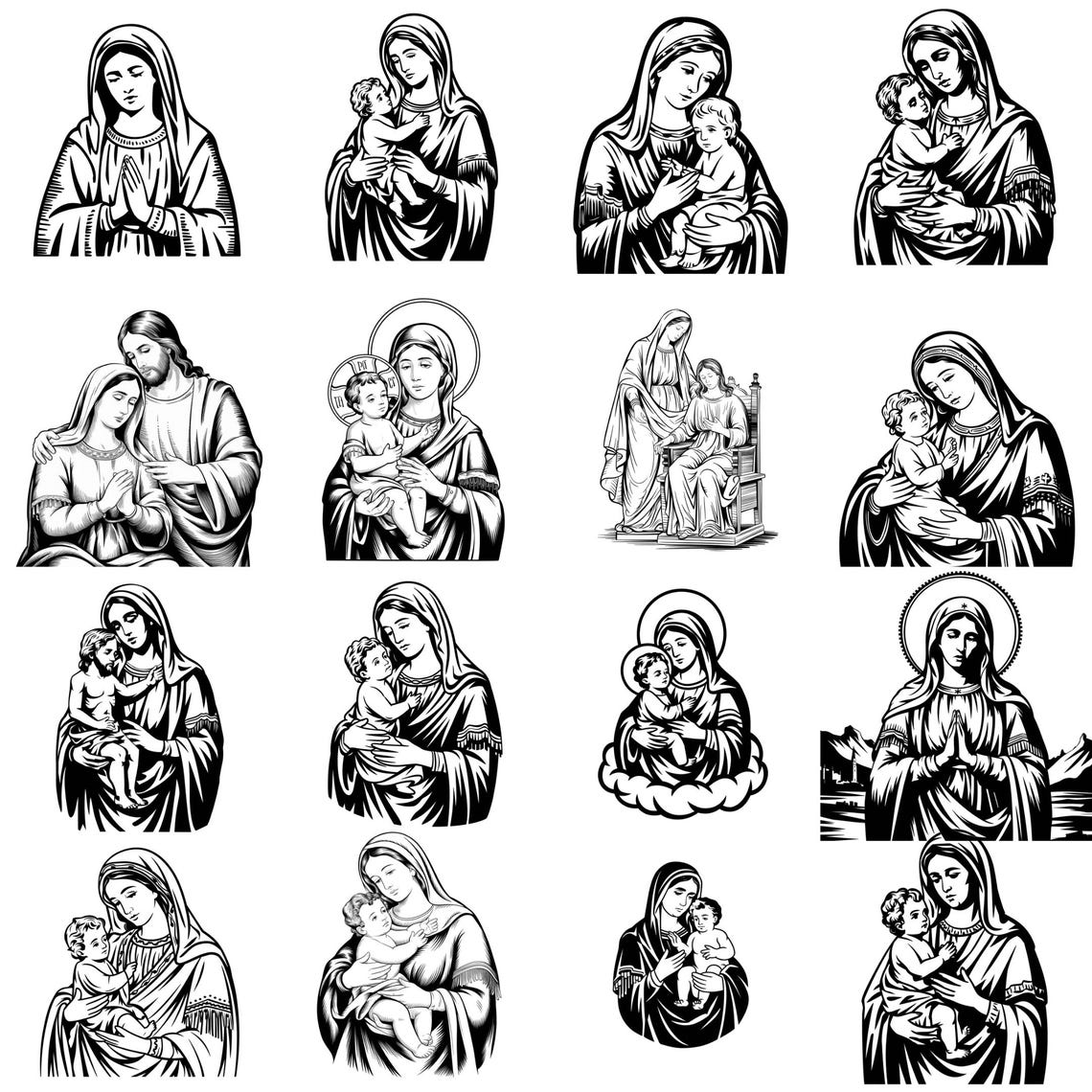 Virgin Mary SVG PNG Bundle: Christian Religious Designs (300 Files) - Etsy