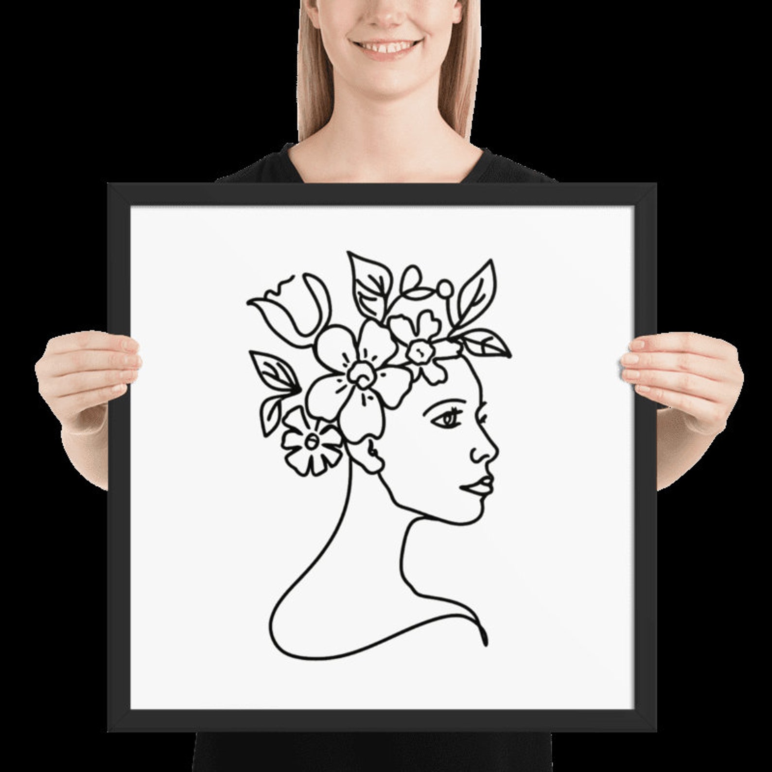 230 Flowers in Hair Svg, Line Art Face Dxf, Faces Woman Floral Eps ...