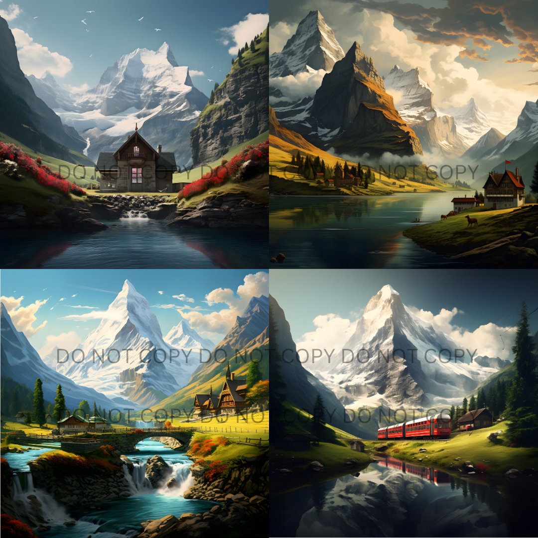 Swiss Alps Clipart Bundle: Switzerland Landmarks, Chalets (instant ...