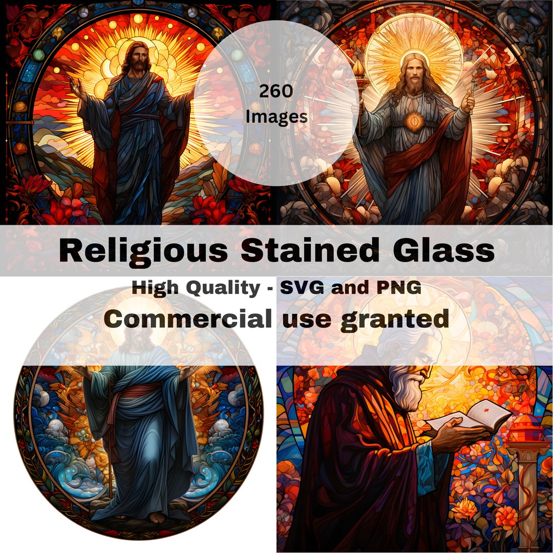 Religious Stained Glass Clipart Bundle: Jesus Art, Christian Wall Art ...