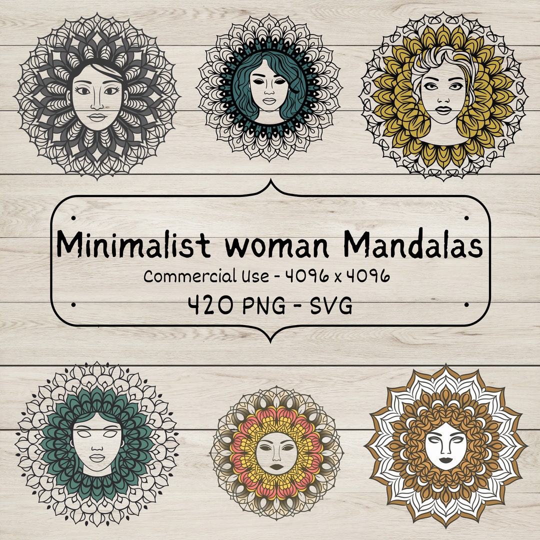 420 Minimalist Woman Mandalas, Girl Face Prints, SVG/PNG Files ...