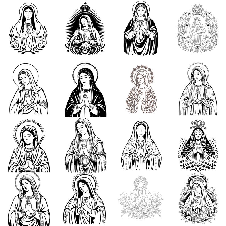 Virgin Mary SVG PNG Bundle: Christian Religious Designs (300 Files) - Etsy