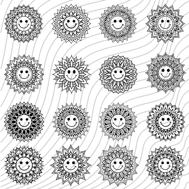 100 Smile Mandala SVG & PNG Bundle | Fun Mandala Designs for Cricut ...
