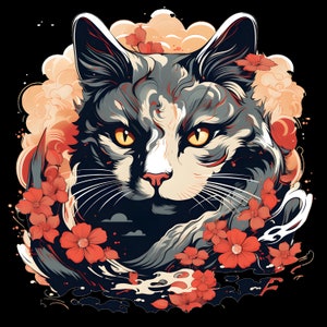 Artistic Japanese Cat Clipart Set, Manga Inspired Feline Designs for ...