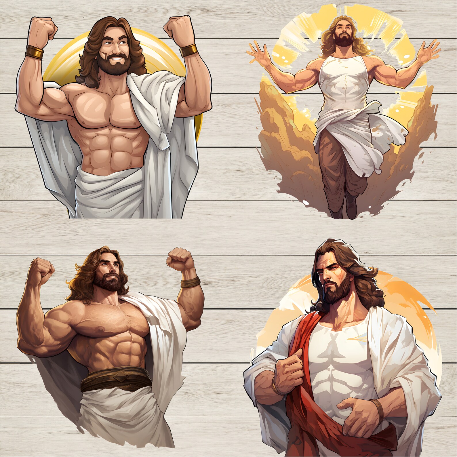Muscular Jesus Clipart Bundle: 200 Gym Christ SVG & PNG Files (digital ...