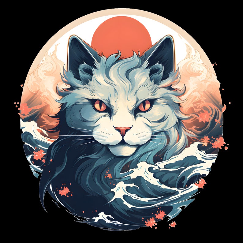 Artistic Japanese Cat Clipart Set, Manga Inspired Feline Designs for ...