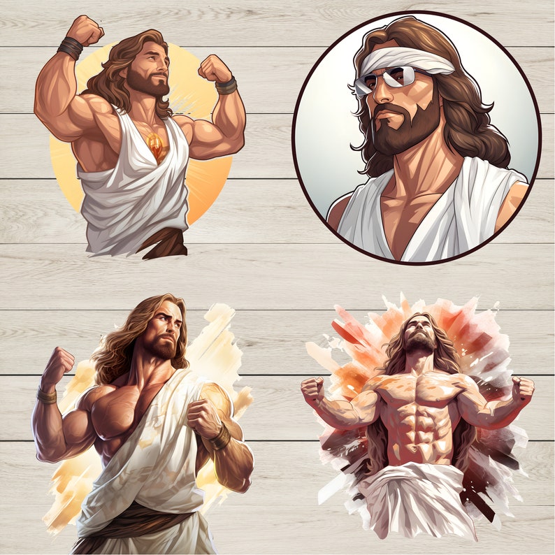 Muscular Jesus Clipart Bundle: 200 Gym Christ SVG & PNG Files (digital ...
