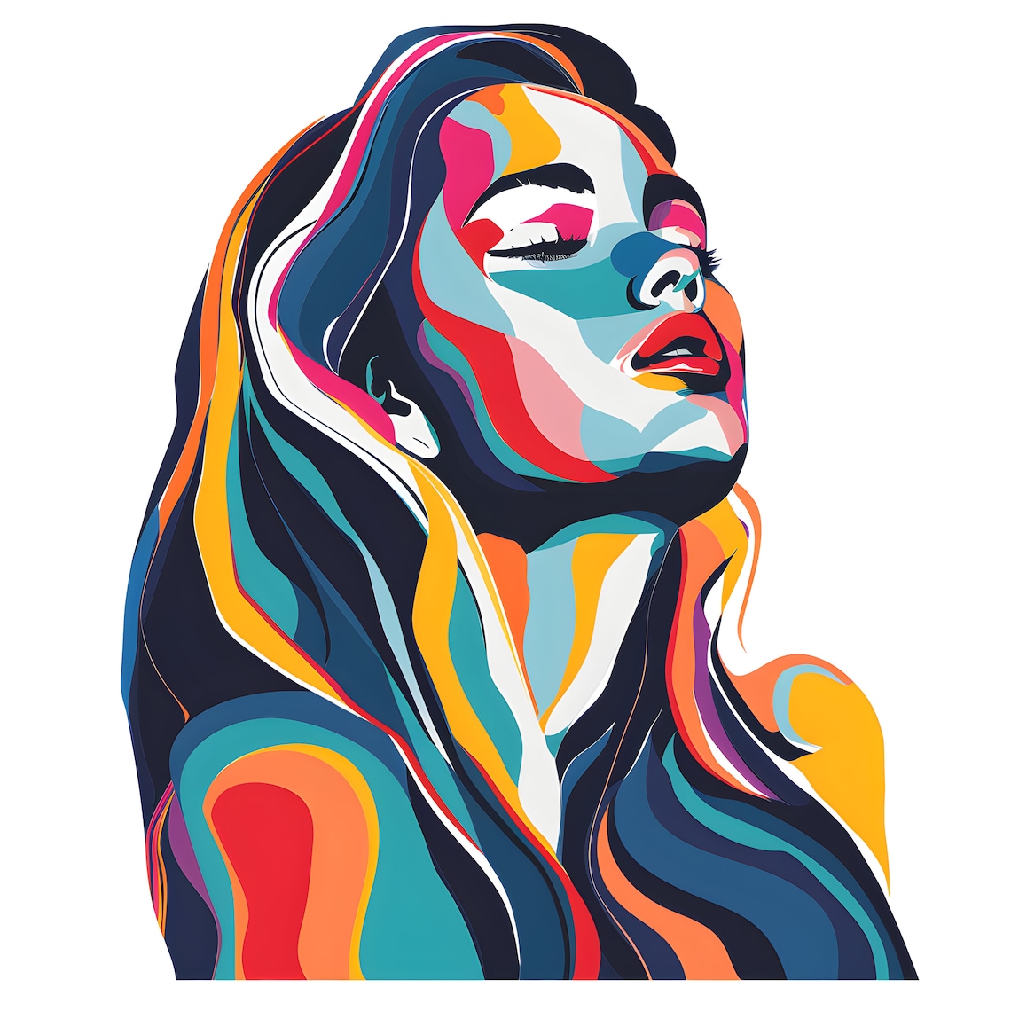 Abstract Woman Portrait Colorful Print Woman Face Printable Wall Art ...
