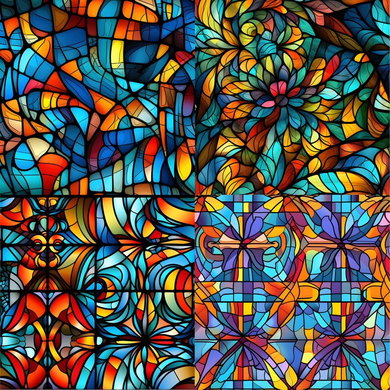 Stained Glass Clipart Bundle: 500+ Seamless Patterns (digital PNG, SVG ...