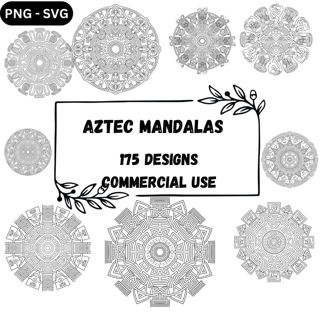 Aztec Mandalas SVG PNG Set: 175 Crafting & Design Files (digital ...