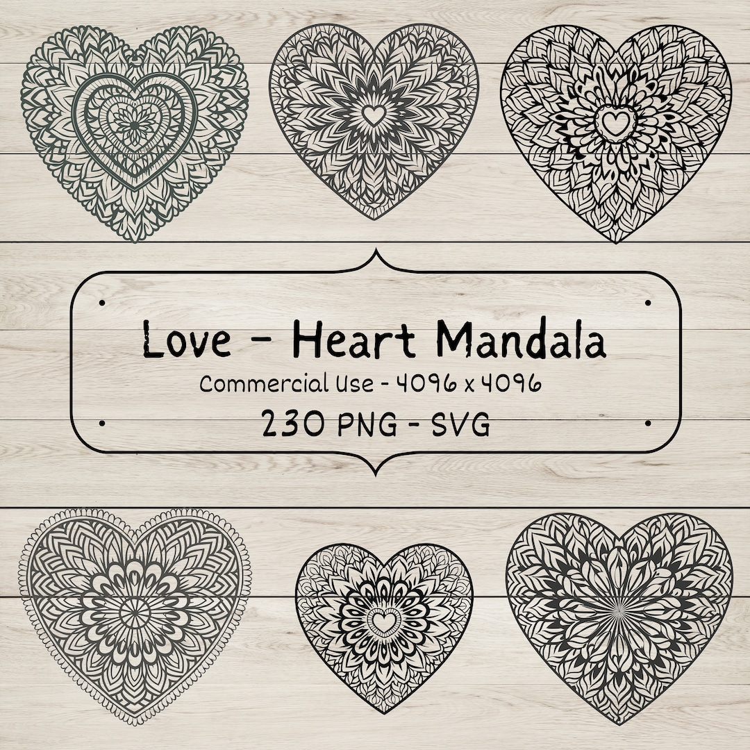 Love Heart Mandala Bundle - 230 SVG & PNG Files for Crafts DIY Projects ...