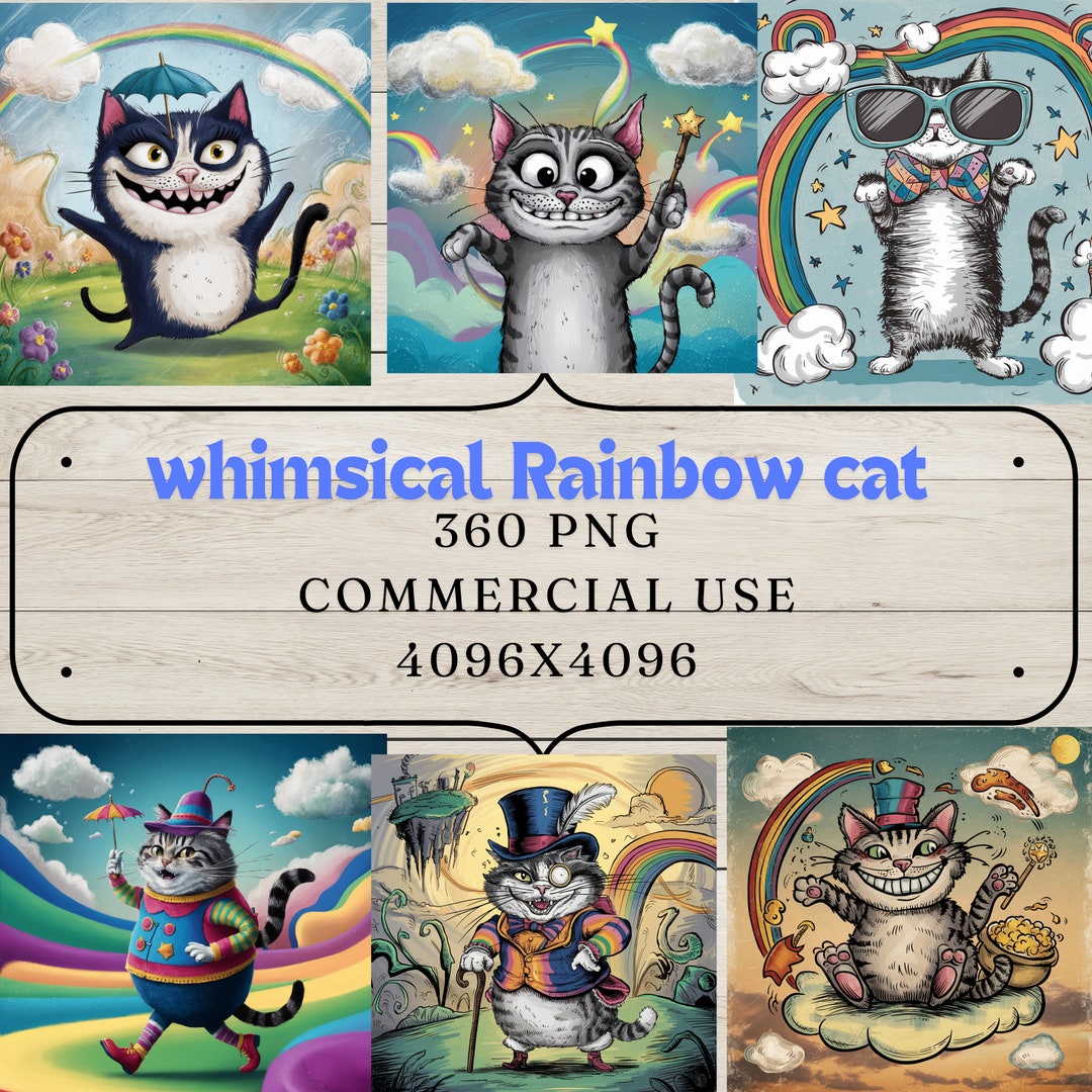 Rainbow Cat Clip Art Bundle: 360 Whimsical Pngs (digital Download) - Etsy