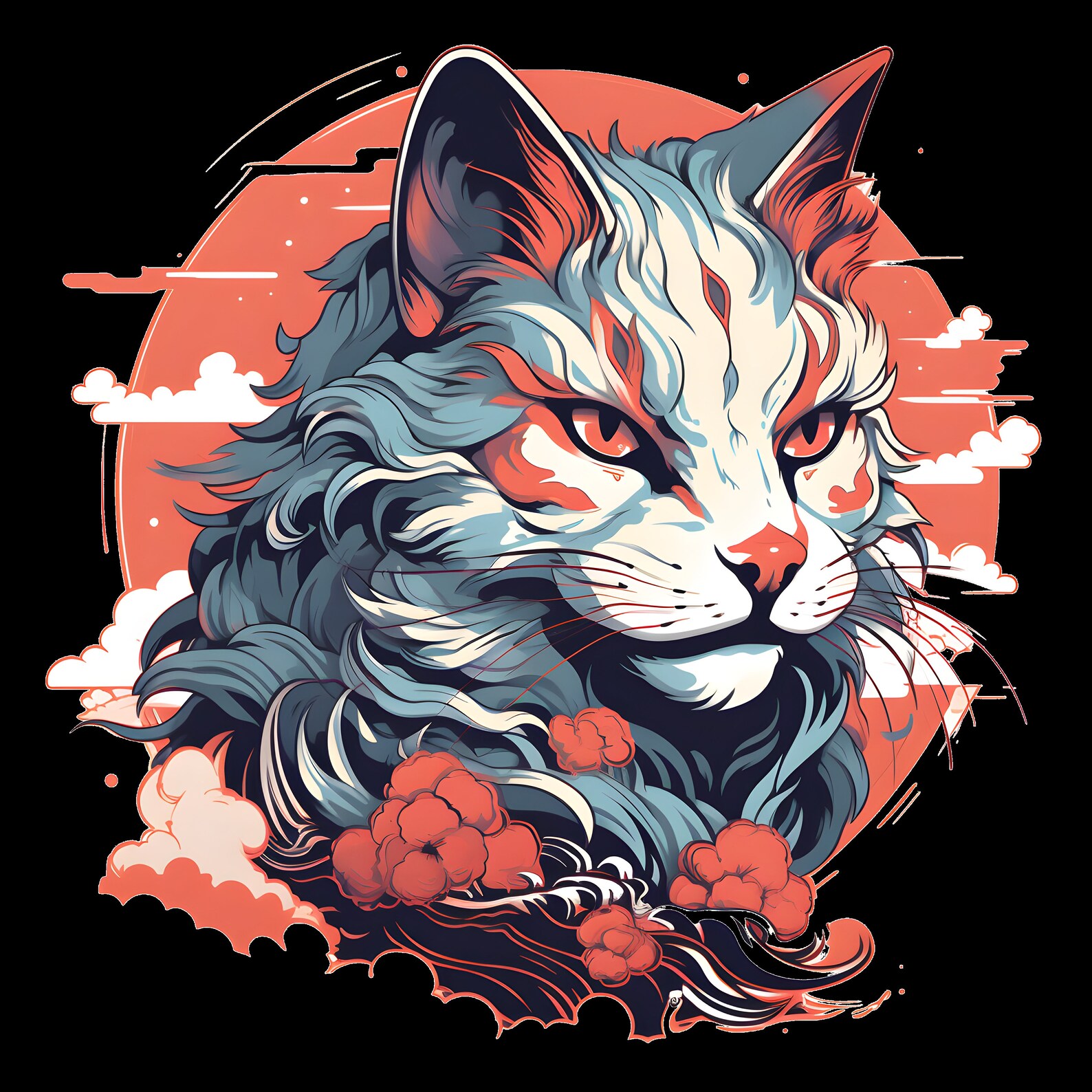 Artistic Japanese Cat Clipart Set, Manga Inspired Feline Designs for ...