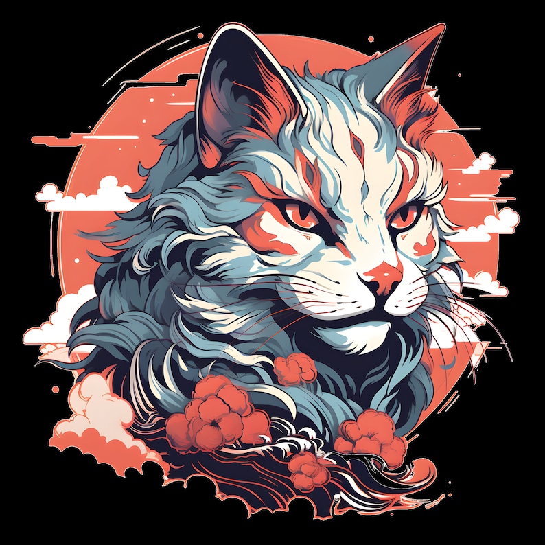 Artistic Japanese Cat Clipart Set, Manga Inspired Feline Designs for ...