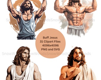 Muscular Jesus Clipart: Gym Prophet SVG PNG Bundle - Etsy
