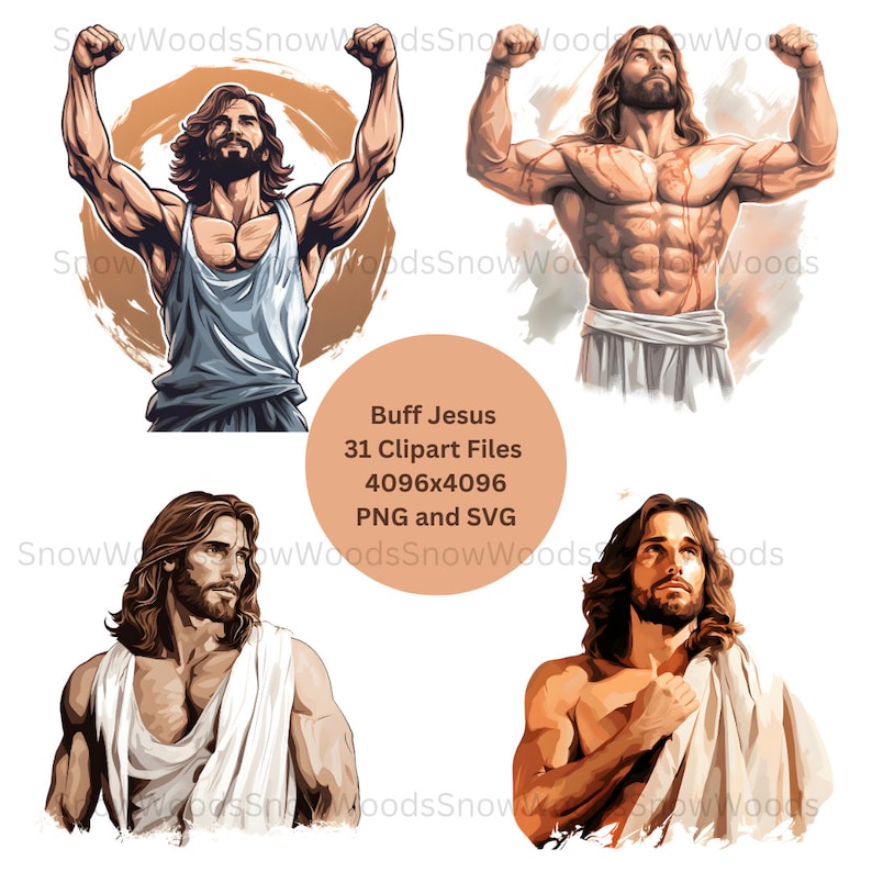Muscular Jesus Clipart: Gym Prophet SVG PNG Bundle - Etsy