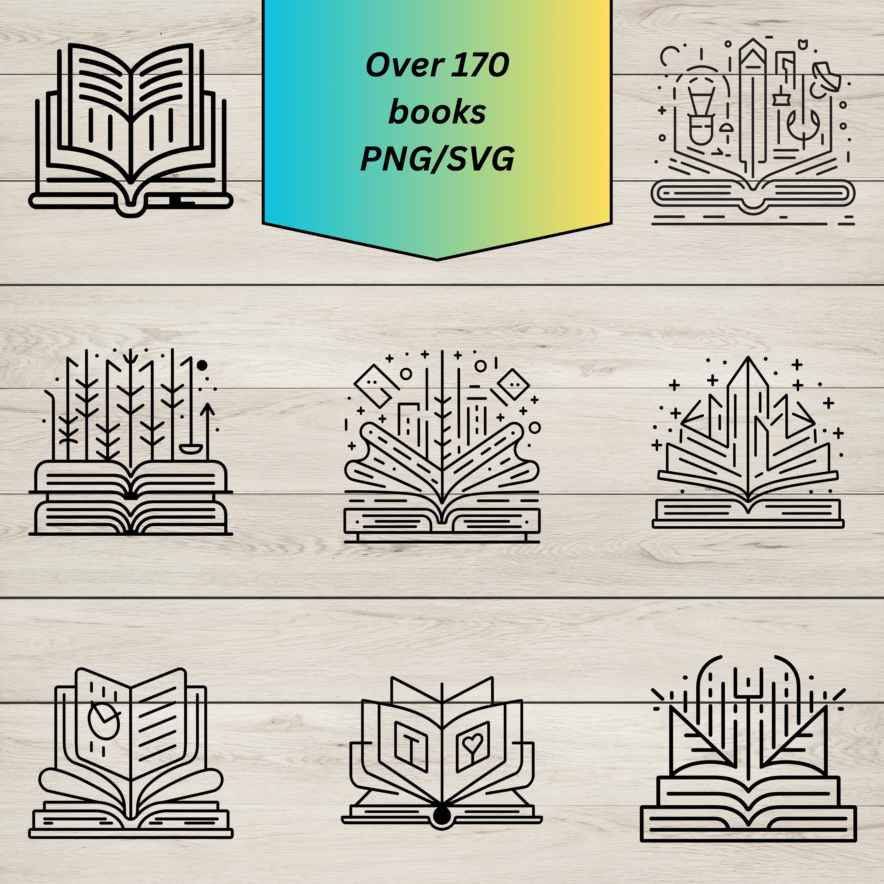 170 Book Line Art, Pages Svg Png Bundle, Cut Files for Cricut, Art ...