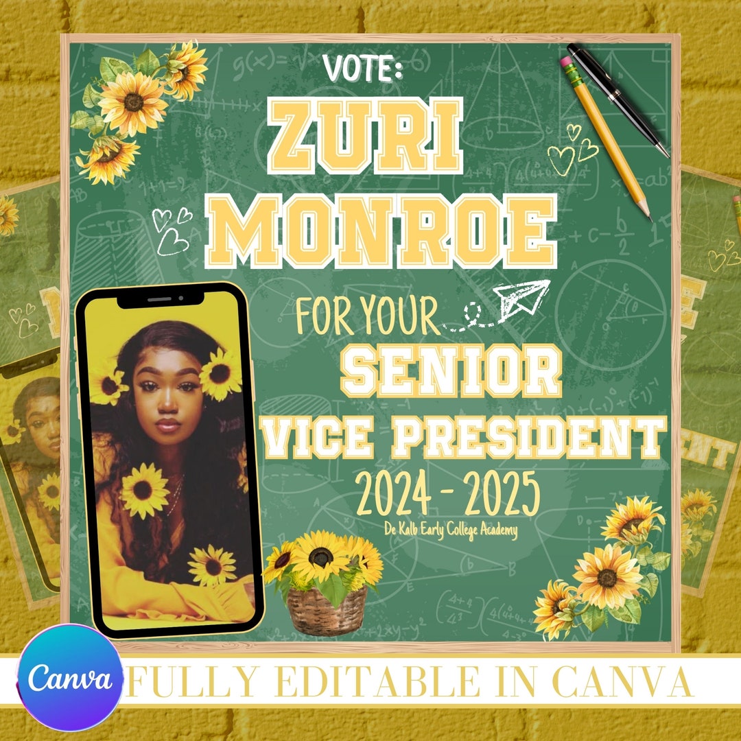 Class Vice President Vote Flyer | Sunflower Design | Editable Canva ...