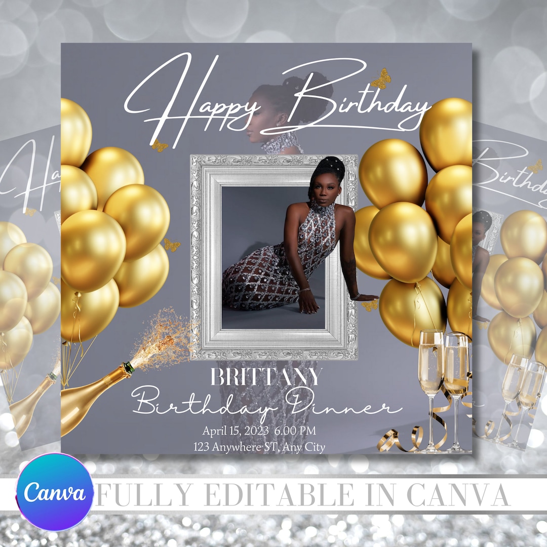 Elegant Silver Birthday Invitation | Editable Event Flyer (digital) - Etsy