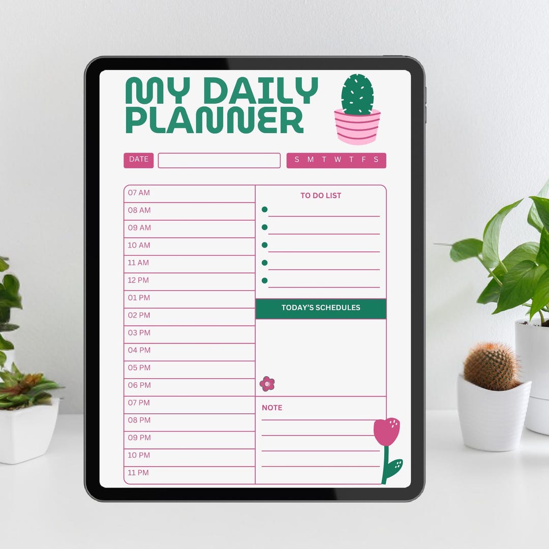 Digital Daily Hourly Planner, Printable Planner, iPad Planner ...