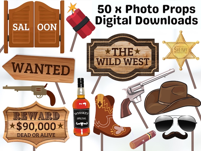 Wild West Photo Booth Props: Cowboy Cowgirl Party (printable) - Etsy
