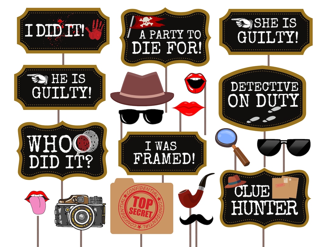 Murder Mystery Party Props, Murder Mystery Photo Booth Props, Murder ...