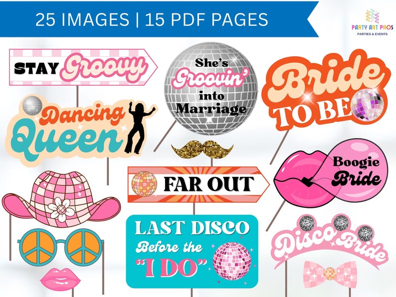 Last Disco Bachelorette Party Photo Booth Props: 70s Retro Decor (PDF ...