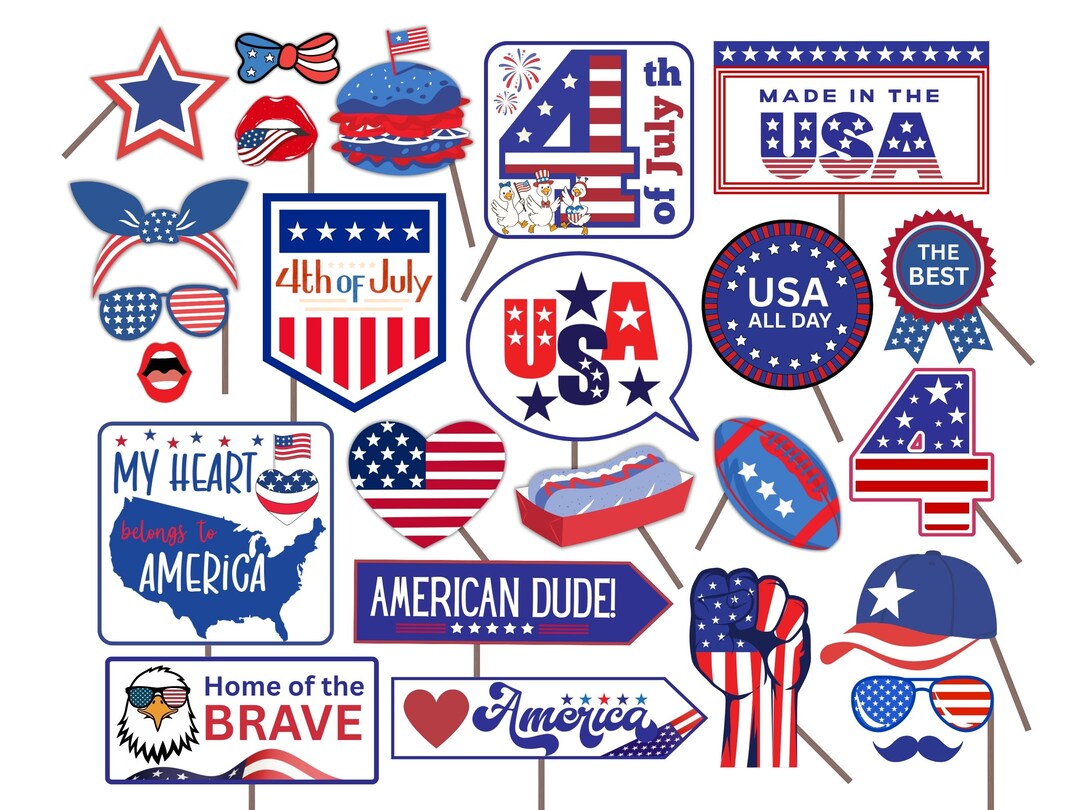 4th of July Photo Booth Props: Independence Day Party Decorations (PDF ...