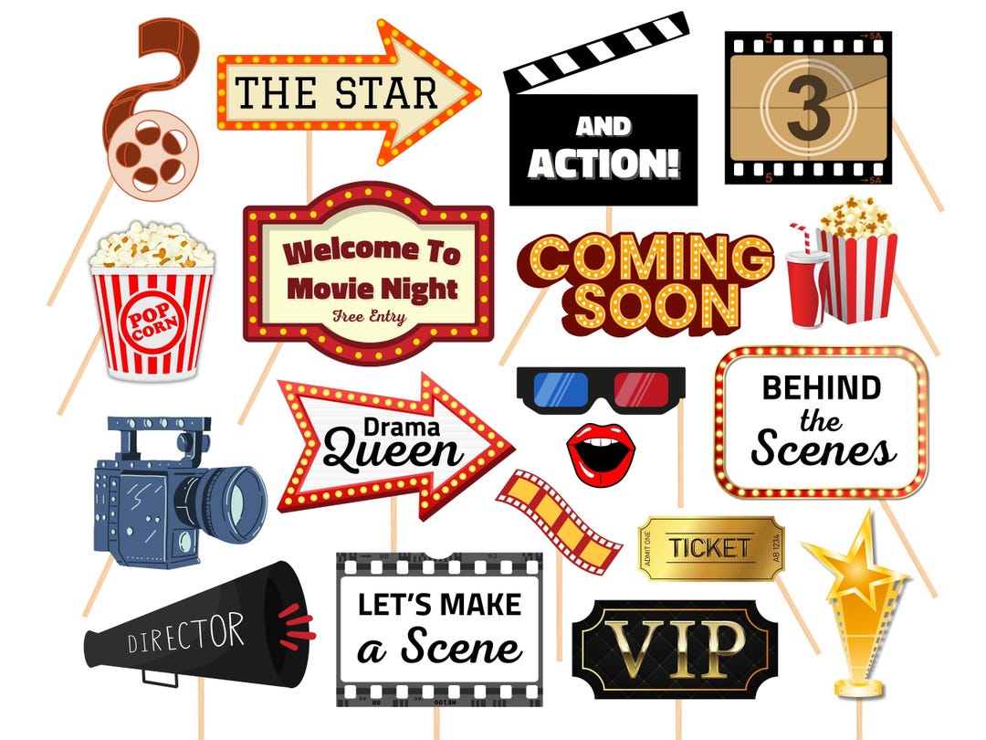 Movie Night Photo Booth Props: Party Decorations (printable PDF) - Etsy