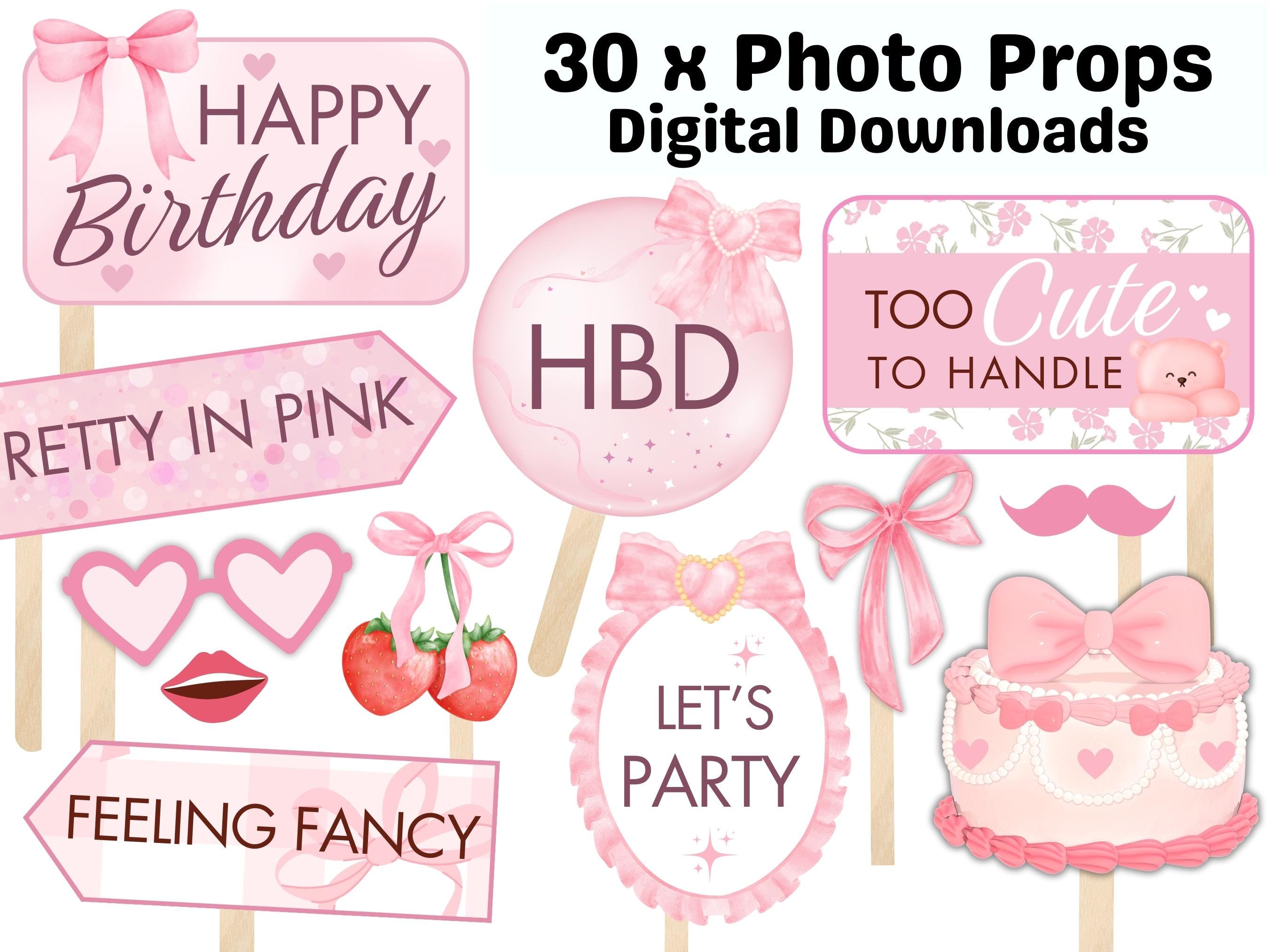 Pink Bow Birthday Photo Booth Props: Girly Party Decor (digital ...