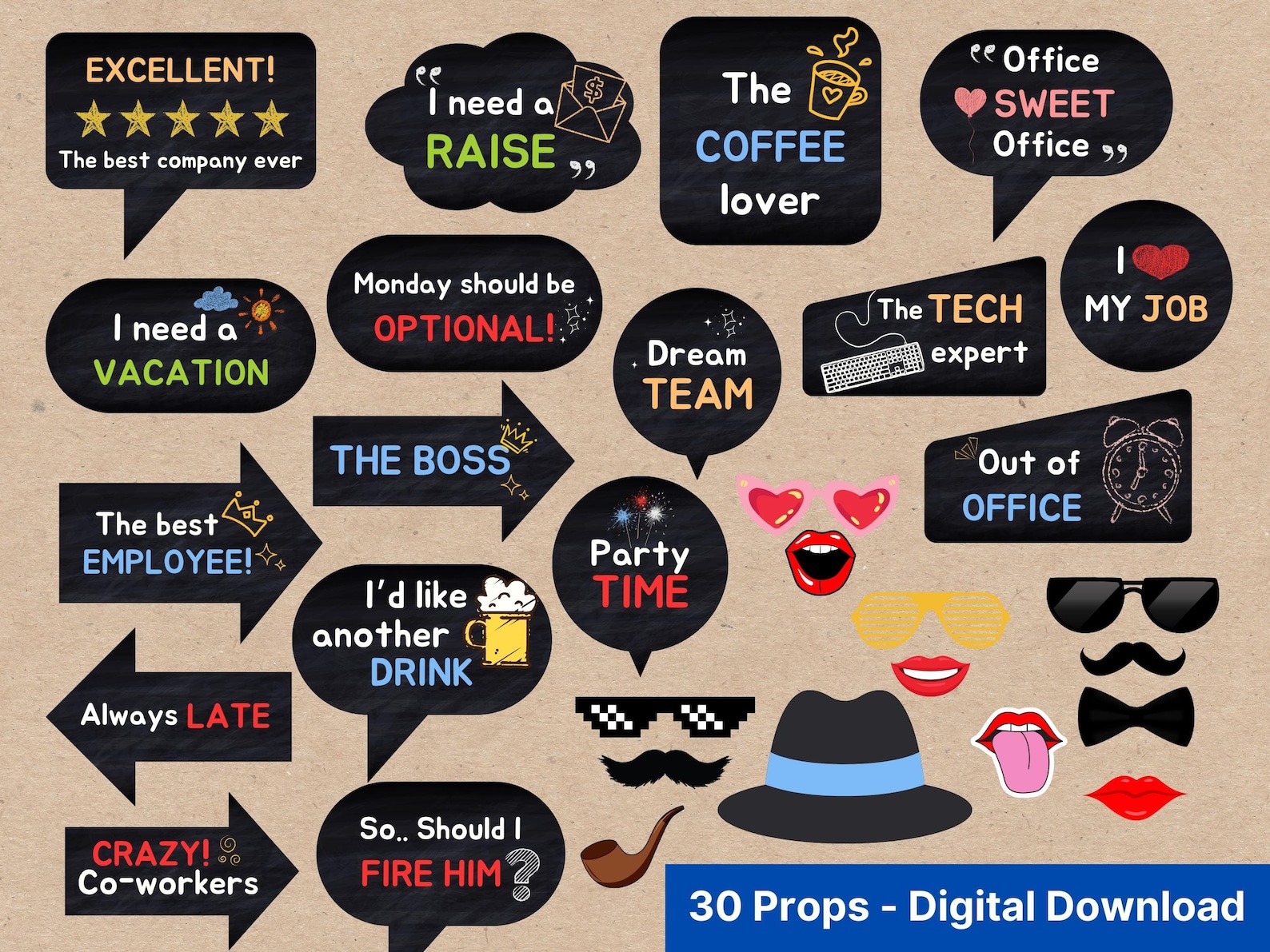 Office Photo Props, Office Party Photobooth Props, Work Party ...