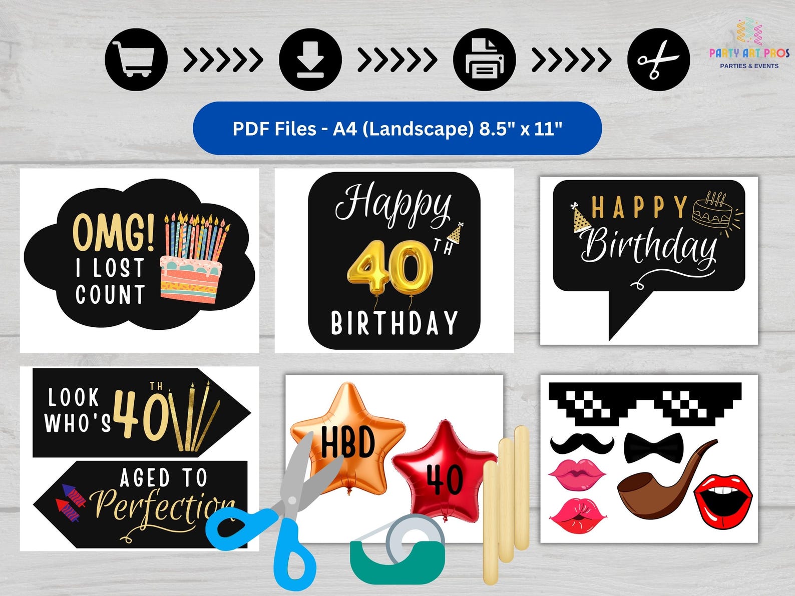 40th Birthday Photo Booth Props: Printable Party Decorations (PDF) - Etsy