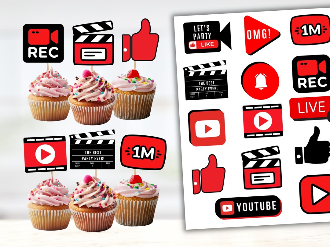 Youtuber Birthday Cupcake Toppers: Social Media Party Decor (PDF File ...