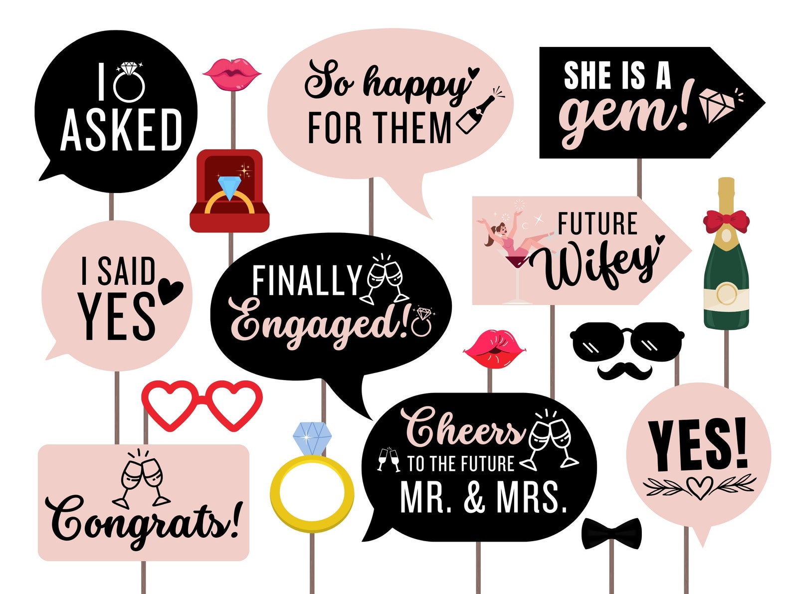 Printable Engagement Photo Booth Props, Engagement Party Props ...