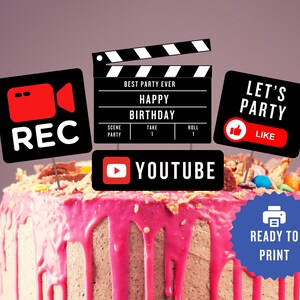 Social Media Birthday Cake Toppers: Video Star Party (digital Download ...