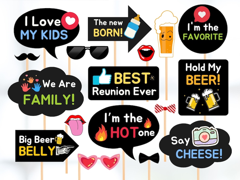 Family Reunion Photo Booth Props: Printable Party Decorations (digital ...