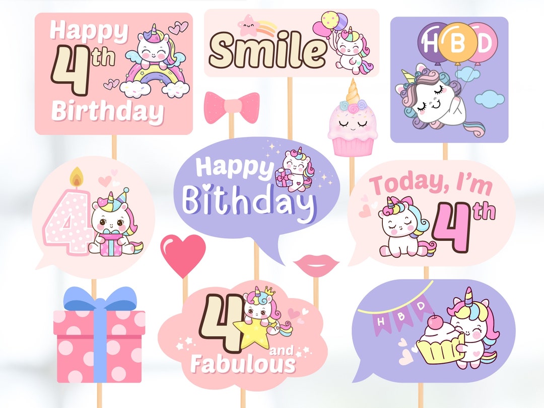 4th Birthday Girl Party Photo Booth Props, Birthday Girl Party Props ...