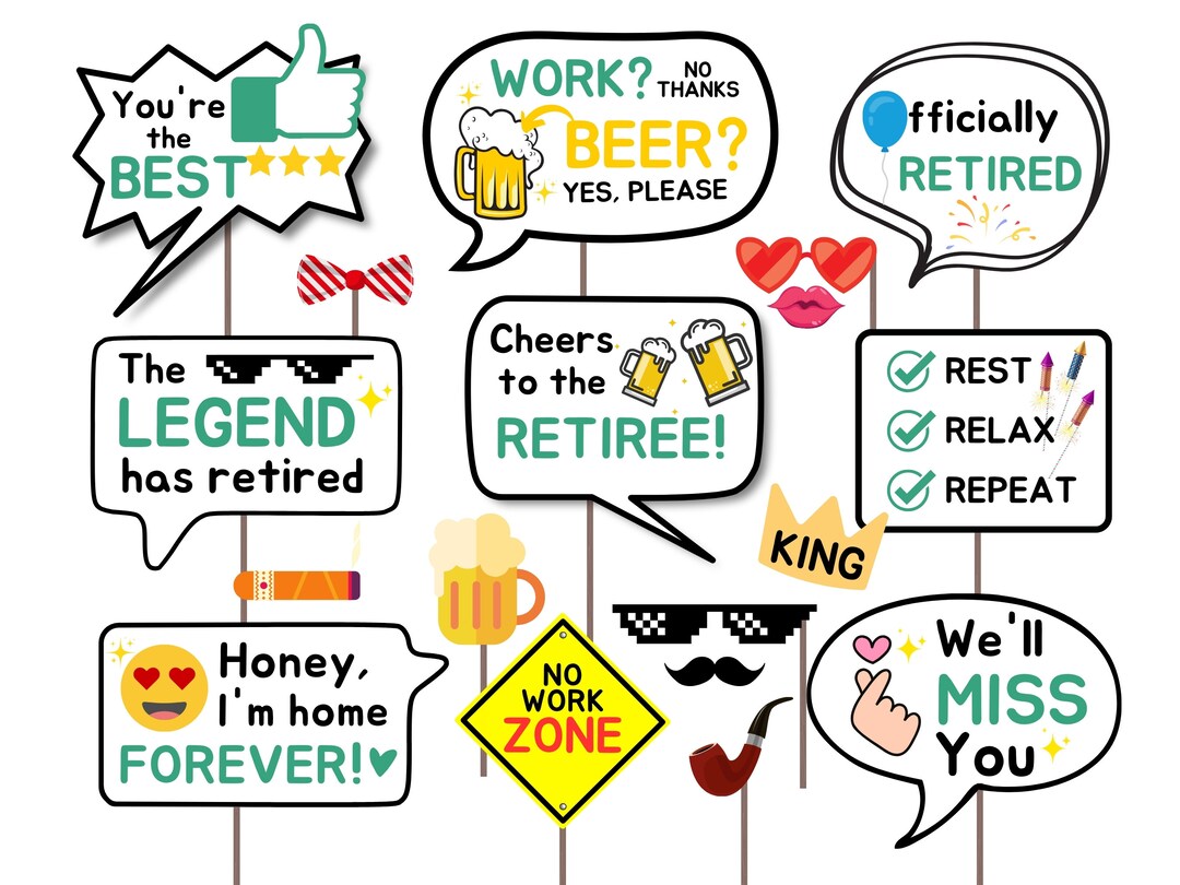 Retirement Party Photo Booth Props: 30 Printable Designs (PDF) - Etsy