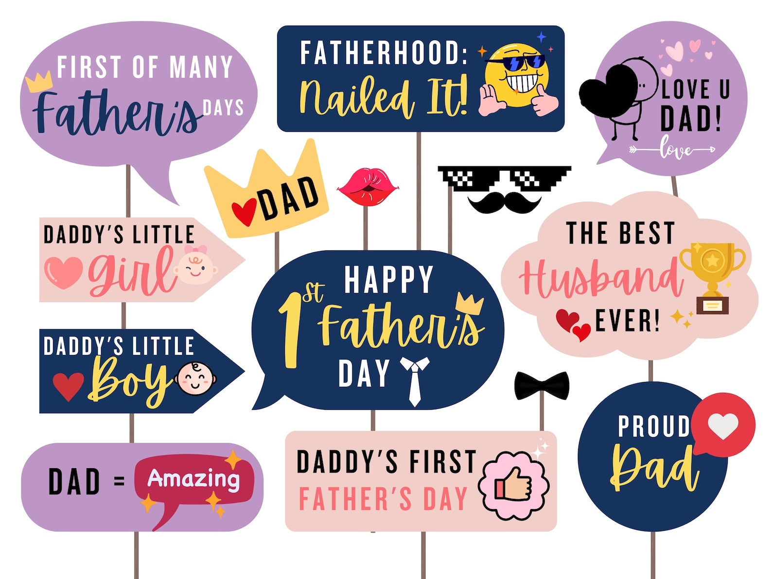 First Father's Day Photo Booth Props: Playful Party Decor (digital ...