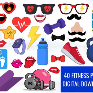 40 Pcs Fitness Gym Photobooth Props Printable, Work Out Photobooth ...