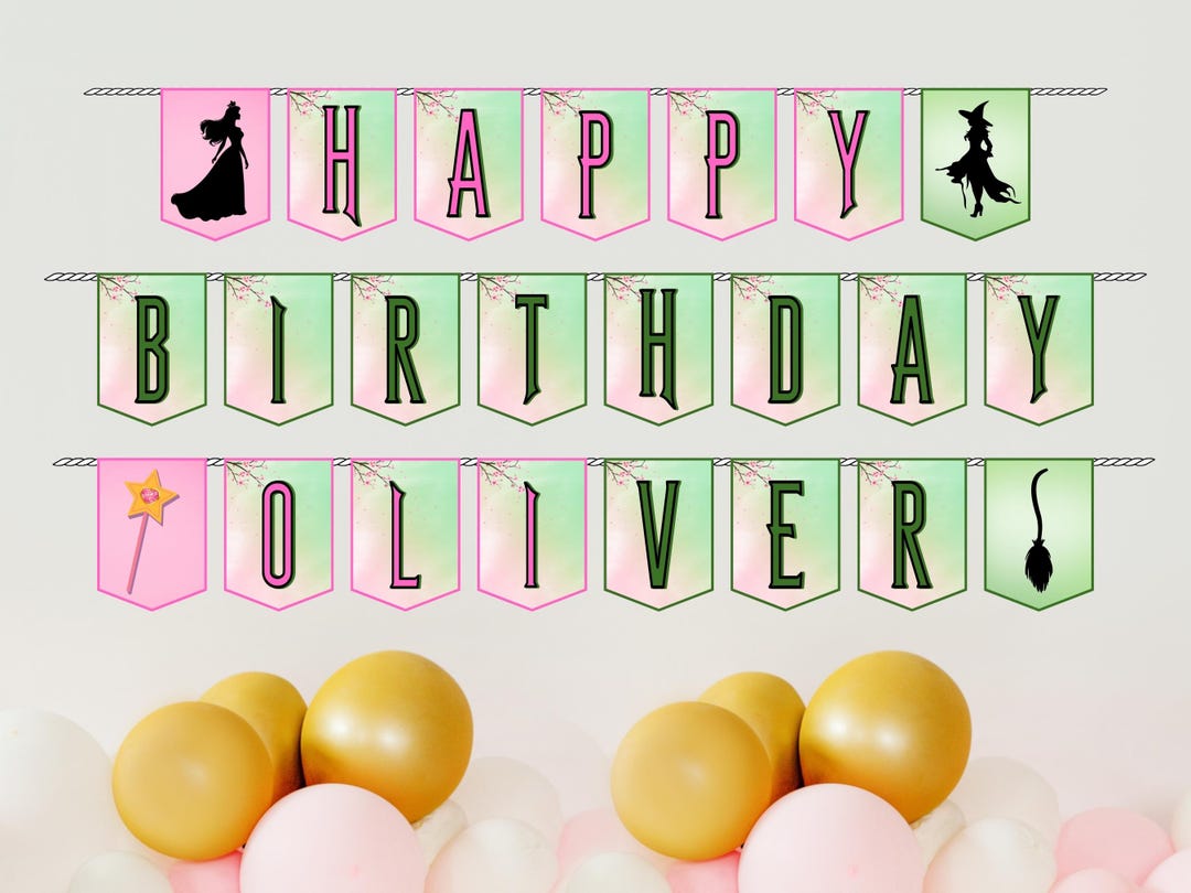Personalized Pink and Green Witch-themed Birthday Banner, Magical Good ...